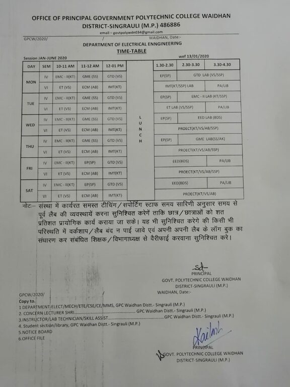 Electrical Engineering Department Timetable - Government Polytechnic ...